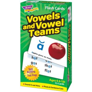 Trend Enterprises: Vowels and Vowel Teams Skill Drill Flash Cards, Sound-It-Out Hints, Photo & Sentence Cues, Great for Skill Building and Test Prep, 72 Cards Included, Ages 6 and Up