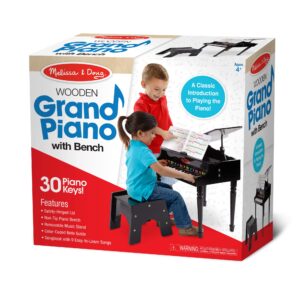 Melissa & Doug Learn-To-Play Classic Grand Piano With 30 Keys, Color-Coded Songbook, and Non-Tip Bench 23.5" x 22.2" x 10"