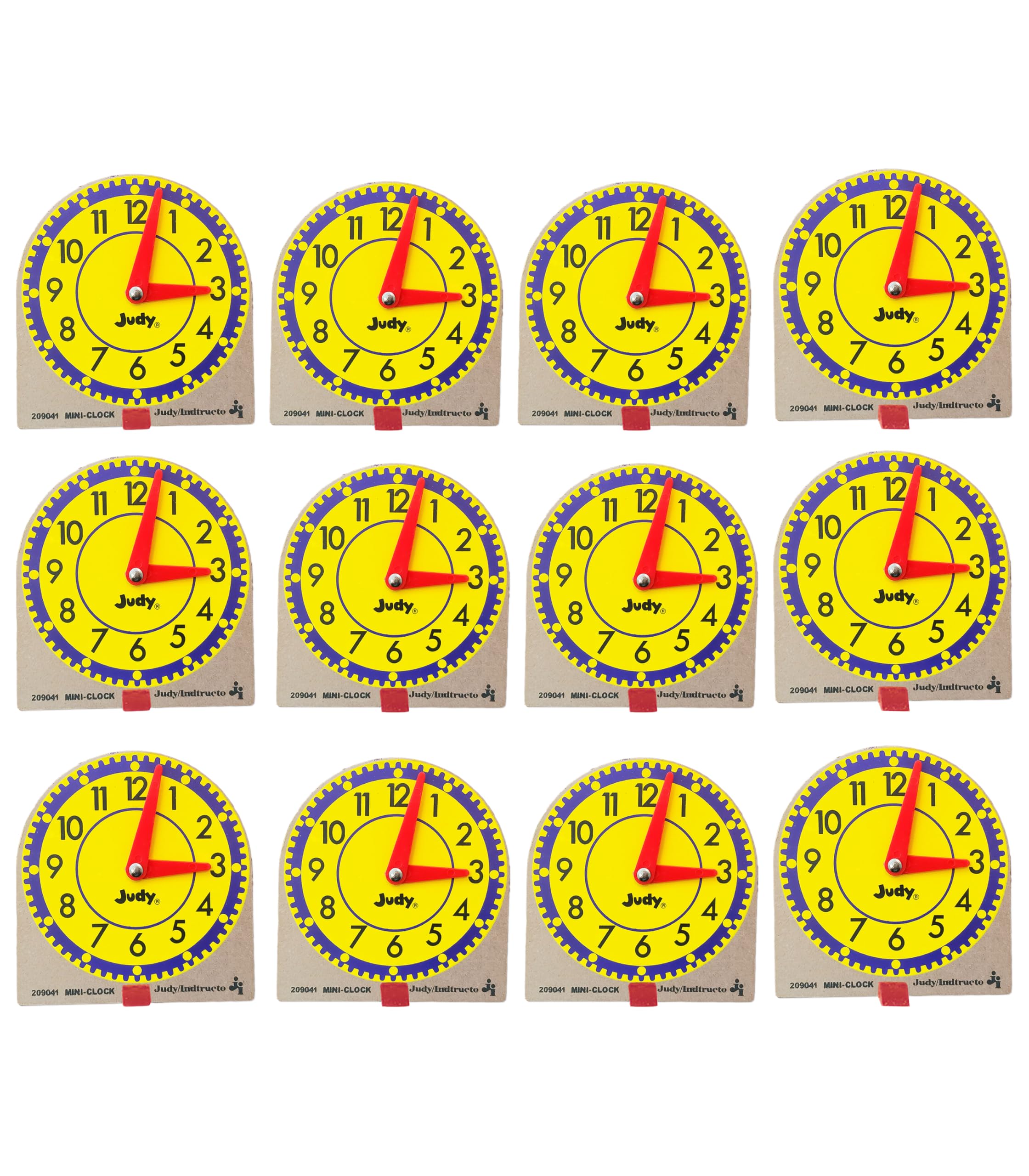 Carson Dellosa 12 Mini Judy Clocks Set, 4" x 4" Learning Clock for Kids Ages 4-8, Kids Analog Clock for Teaching Time, Teaching Time Activity Set for Schools, Homeschool and Daycare