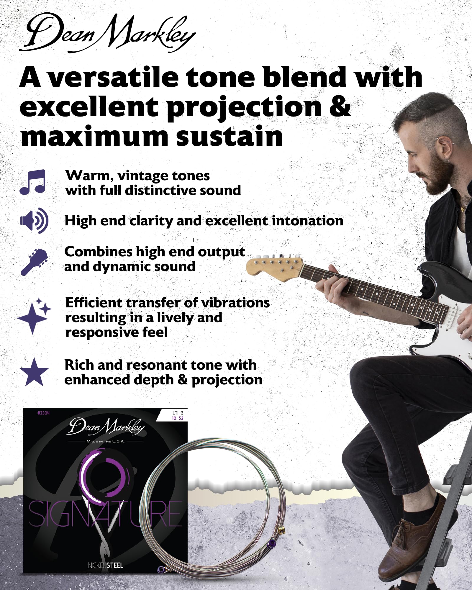 Dean Markley Electric Guitar Strings Nickel Steel Signature 6 String Set. Nickel Wound Guitar Strings Light Top/Heavy Bottom, Soft Electric Guitar Strings for a Superior Tone and Sustainability, 10-52, 2504 Light Top/Heavy Bottom Gauge