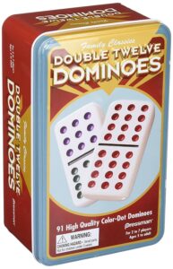 pressman double 12 color dot dominos in a tin, 5"