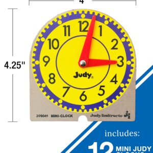 Carson Dellosa 12 Mini Judy Clocks Set, 4" x 4" Learning Clock for Kids Ages 4-8, Kids Analog Clock for Teaching Time, Teaching Time Activity Set for Schools, Homeschool and Daycare