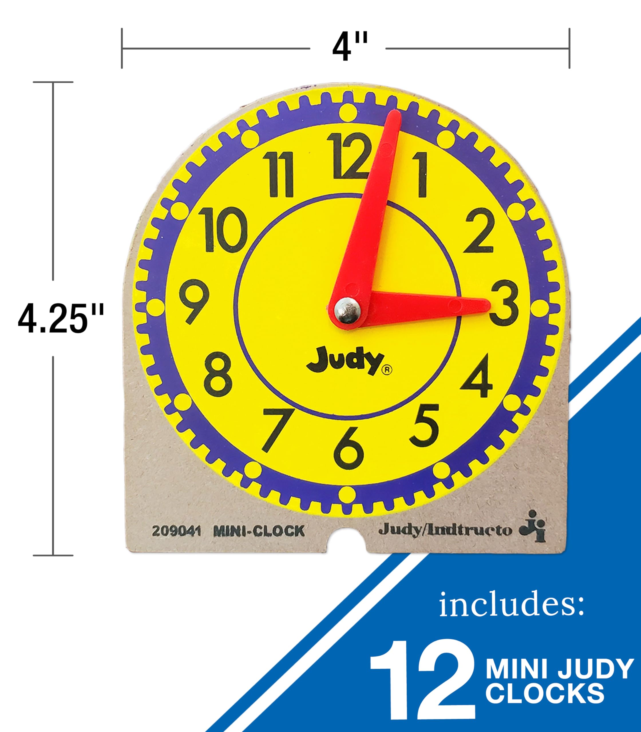 Carson Dellosa 12 Mini Judy Clocks Set, 4" x 4" Learning Clock for Kids Ages 4-8, Kids Analog Clock for Teaching Time, Teaching Time Activity Set for Schools, Homeschool and Daycare