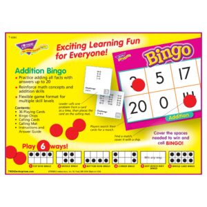 Trend Enterprises: Addition Bingo Game, Exciting Way for Everyone to Learn, Play 6 Different Ways, Great for Classrooms and at Home, 2 to 36 Players, for Ages 6 and Up