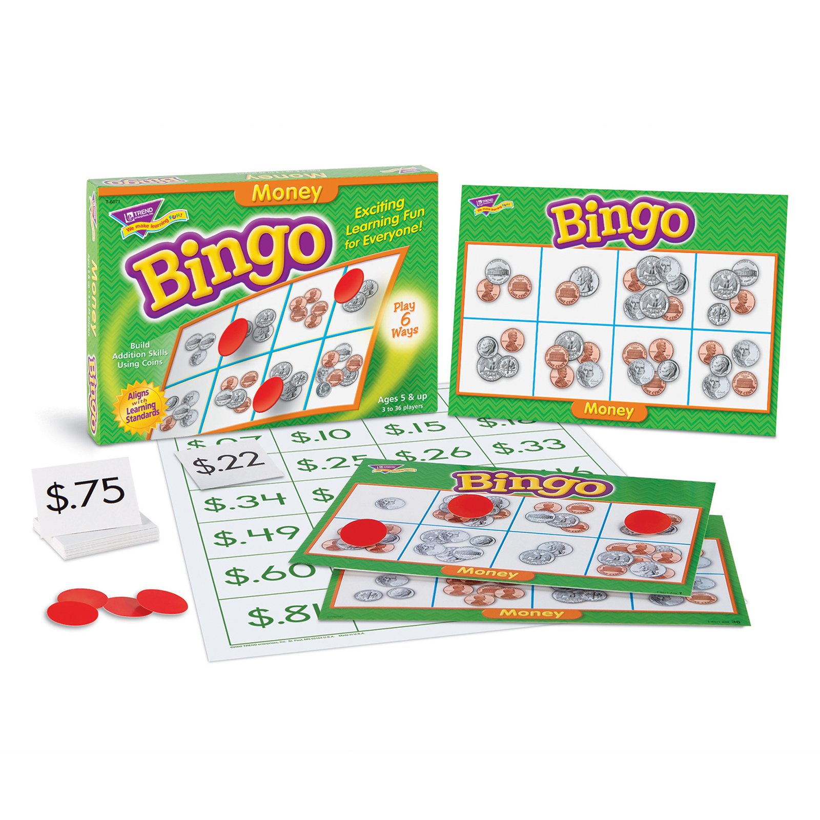 Trend Enterprises: Money Bingo Game, Exciting Way for Everyone to Learn, Play 6 Different Ways, Great for Classrooms and at Home, 3 to 36 Players, for Ages 5 and Up