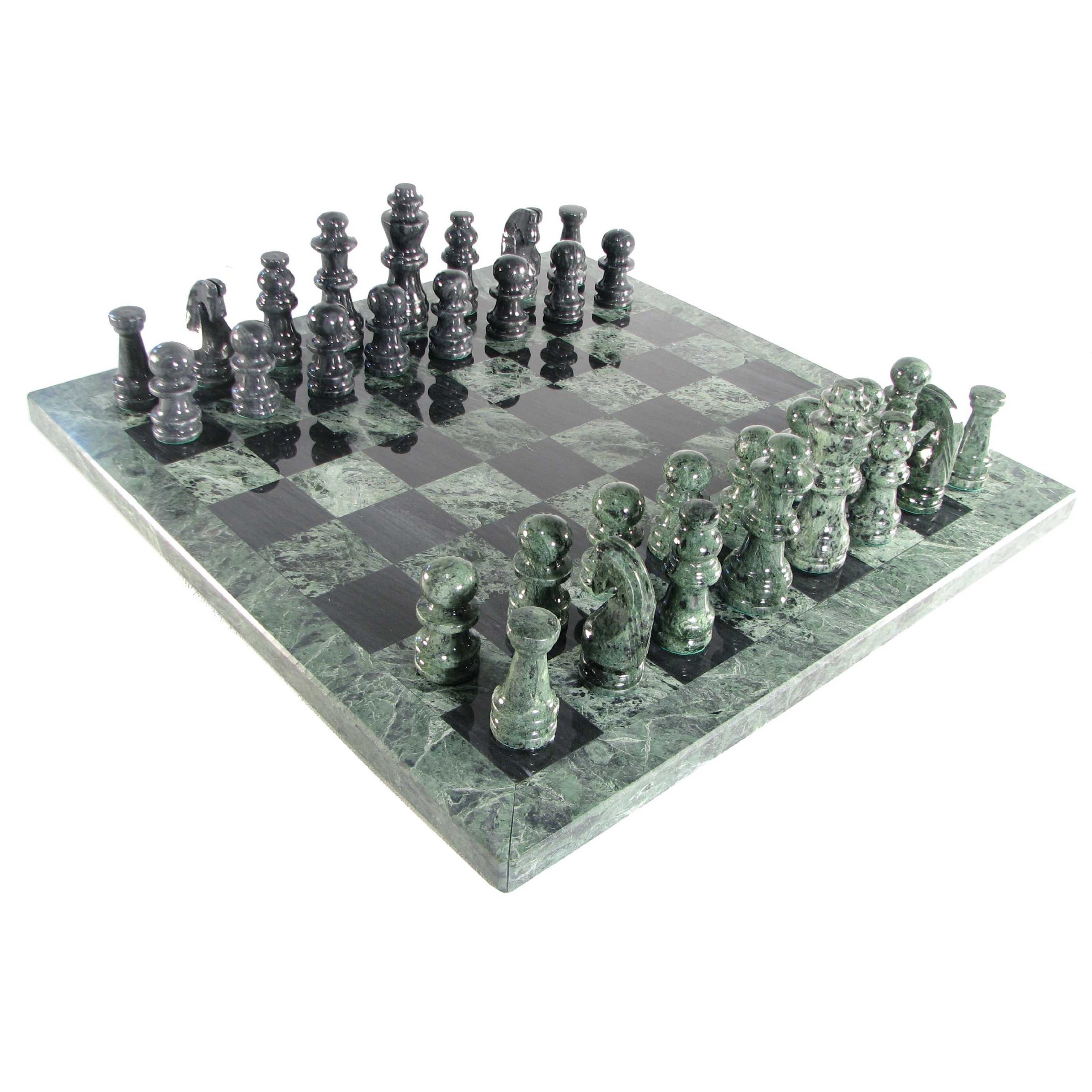 CHH Imports 16 Inch Black and Green Marble Chess Set