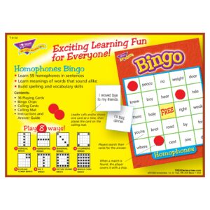 Trend Enterprises: Homophones Bingo Game, Exciting Way for Everyone to Learn, Play 8 Different Ways, Great for Classrooms and at Home, 2 to 36 Players, for Ages 8 and Up