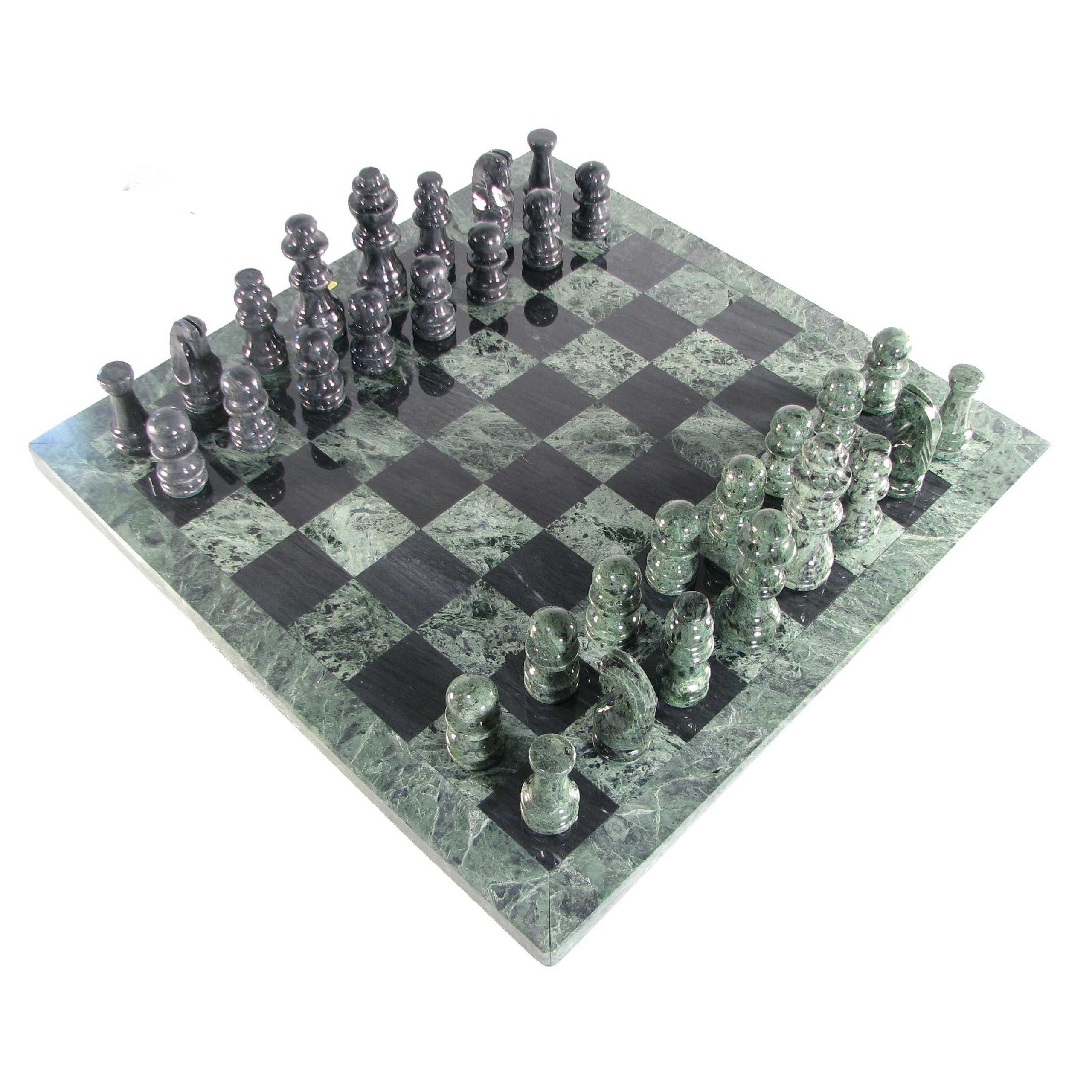 CHH Imports 16 Inch Black and Green Marble Chess Set