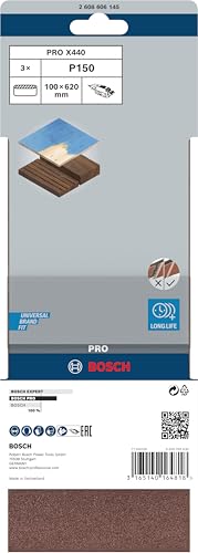 Bosch Professional 2608606145 Sanding Belts100x620 G150, Blue, Red, 150 Grit, Set of 3 Pieces