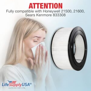 LifeSupplyUSA HEPA Filter Replacement Compatible with Honeywell 21500 21600 Air Purifier Sears Kenmore 833308