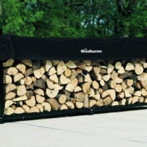 Woodhaven 10 Foot Black Firewood Log Rack With Optional Seasoning Cover - Made In The USA - Lifetime Structural Warranty - Steel Outdoor Rack with Black Texture Powder Coat Finish (Cover)