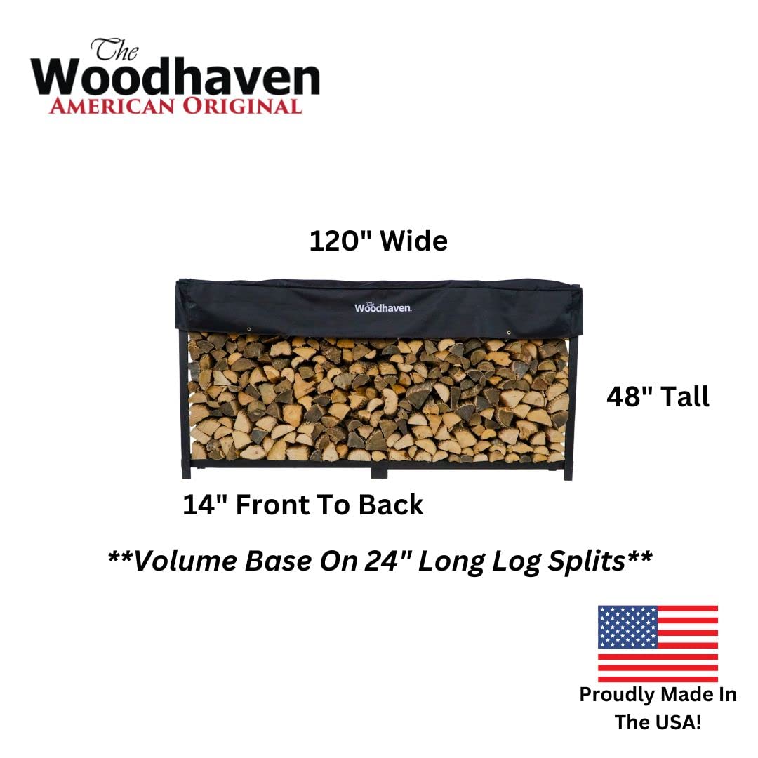 Woodhaven 10 Foot Black Firewood Log Rack With Optional Seasoning Cover - Made In The USA - Lifetime Structural Warranty - Steel Outdoor Rack with Black Texture Powder Coat Finish (Cover)