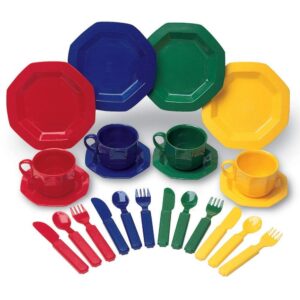 learning resources play dishes, colorful kitchen toy plate set, 24 piece set, ages 3+