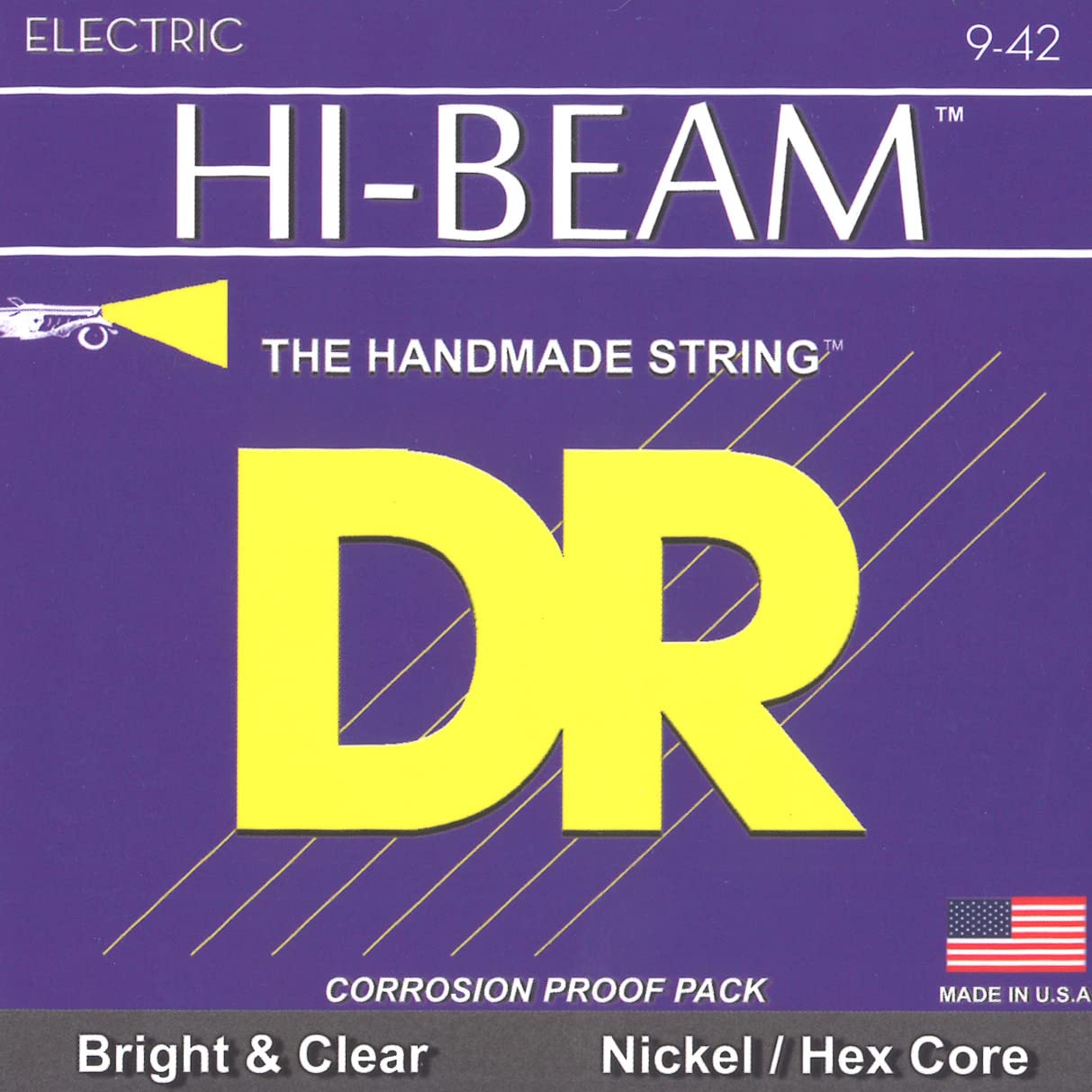 DR Strings Electric Guitar Strings, Hi-Beam, Hex Core 9-42