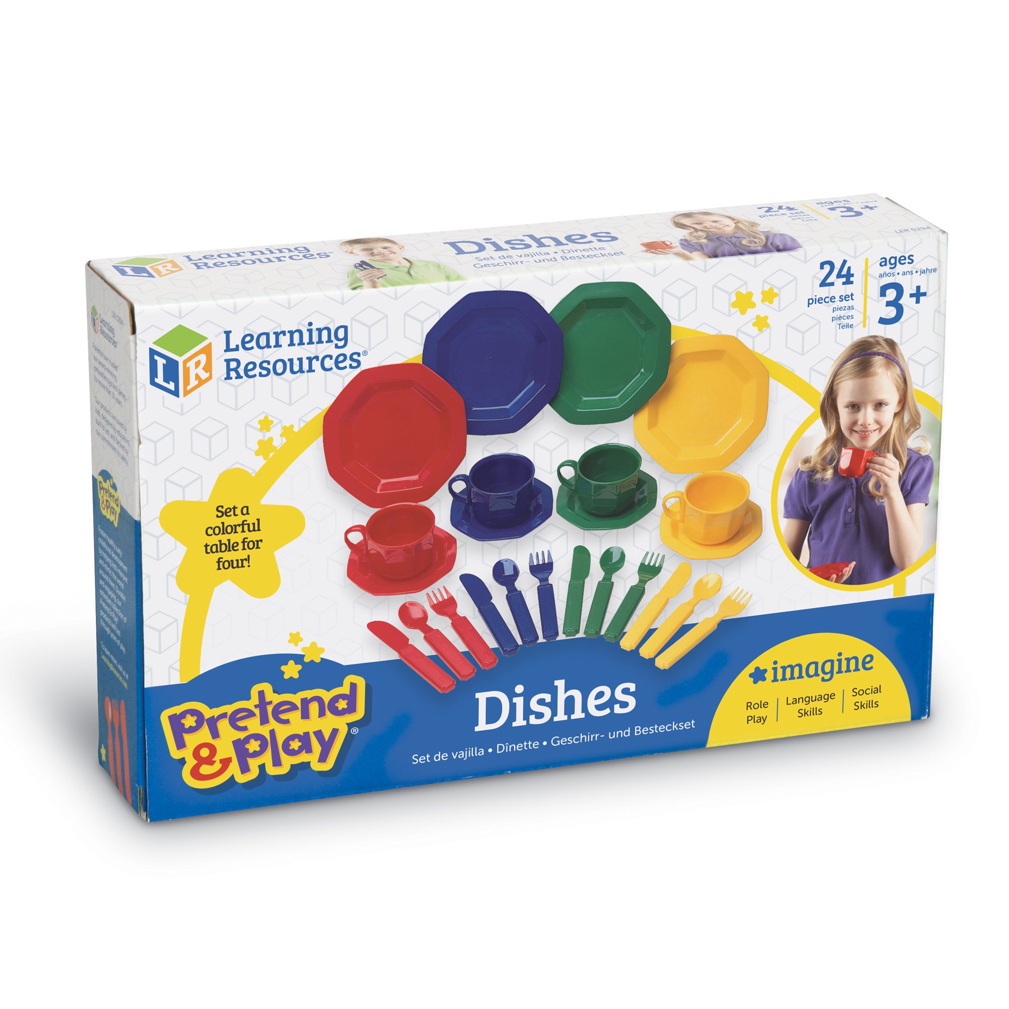 Learning Resources Play Dishes, Colorful Kitchen Toy Plate Set, 24 Piece Set, Ages 3+