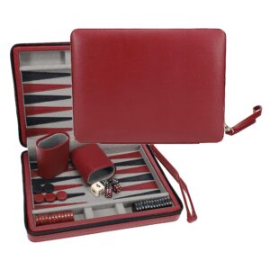 we games backgammon set, board games for adults - travel games - magnetic with burgundy leatherette backgammon board and carrying strap - travel backgammon sets for adults