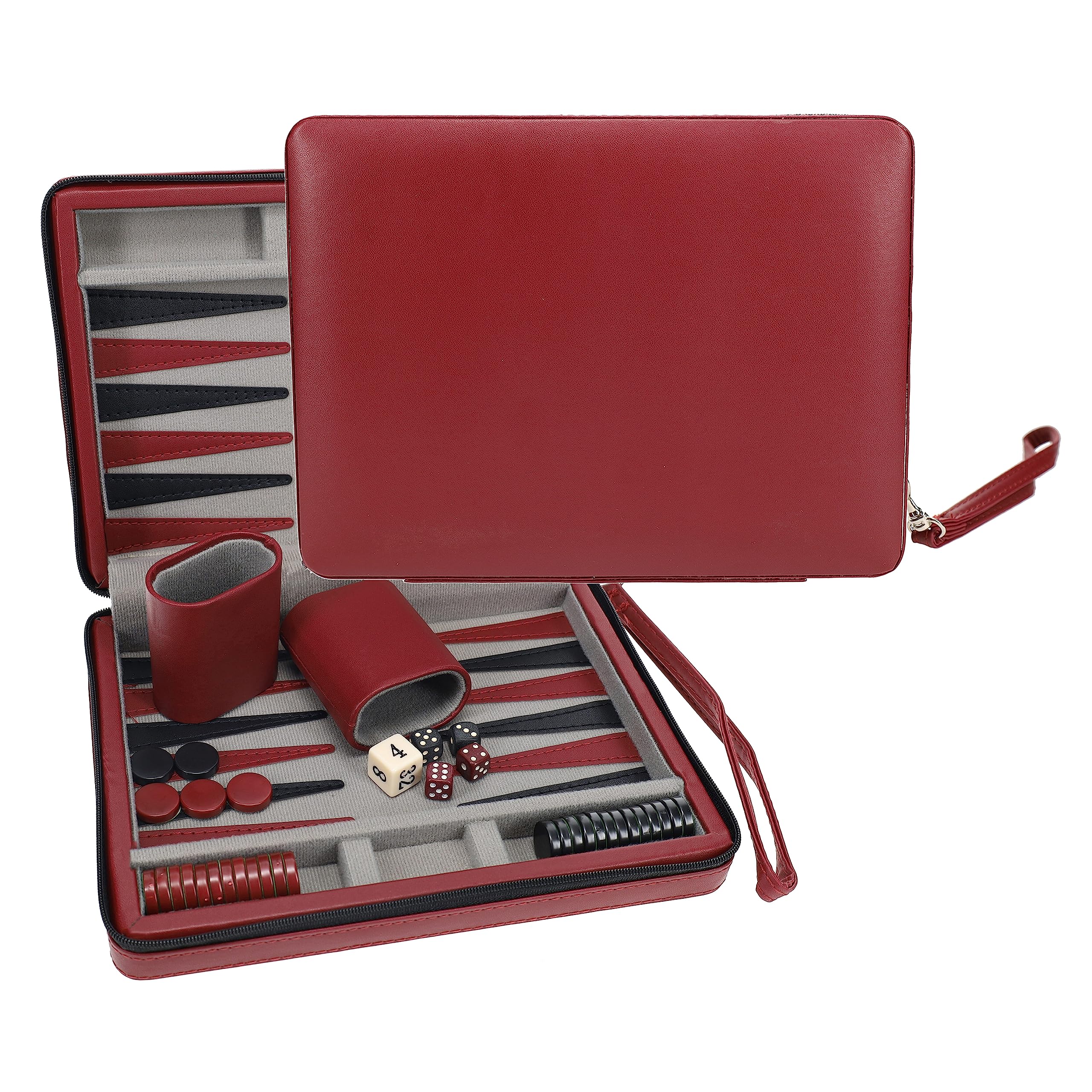 WE Games Backgammon Set, Board Games for Adults - Travel Games - Magnetic with Burgundy Leatherette Backgammon Board and Carrying Strap - Travel Backgammon Sets for Adults