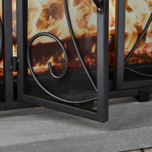 Uniflame Single Panel Black Wrought Iron Ornate Fireplace Screen with Doors