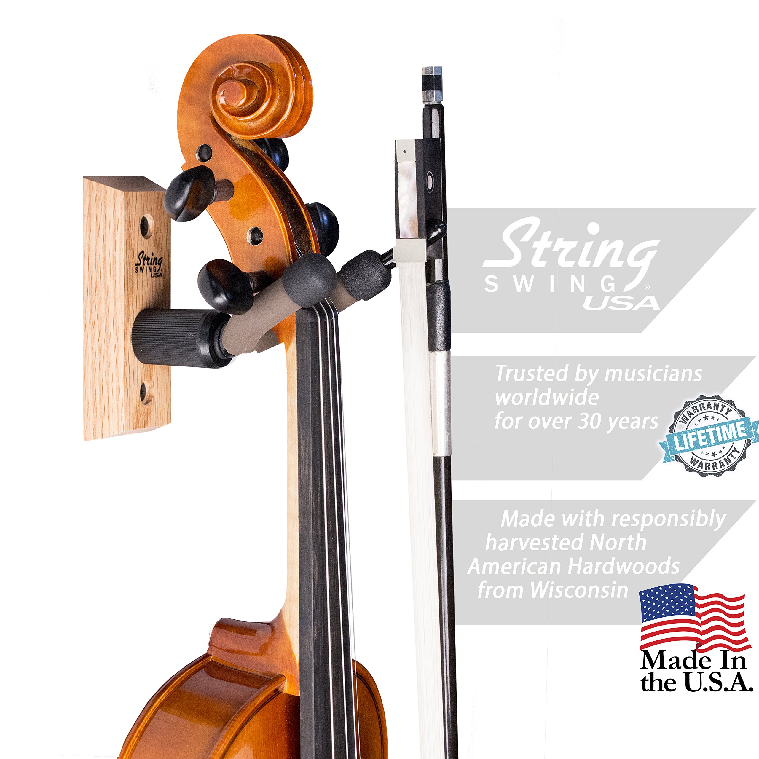 String Swing Violin Hanger Wooden Wall Mount for Home & Studio CC01V-O Hardwood Oak