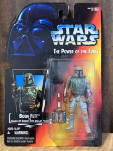 star wars, the power of the force red card, boba fett action figure, 3.75 inches