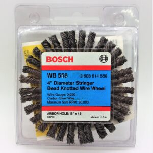 Bosch WB558 4-Inch Carbon Steel Stringer Bead Knotted Wire Wheel, 1/2-Inch x 13 Arbor