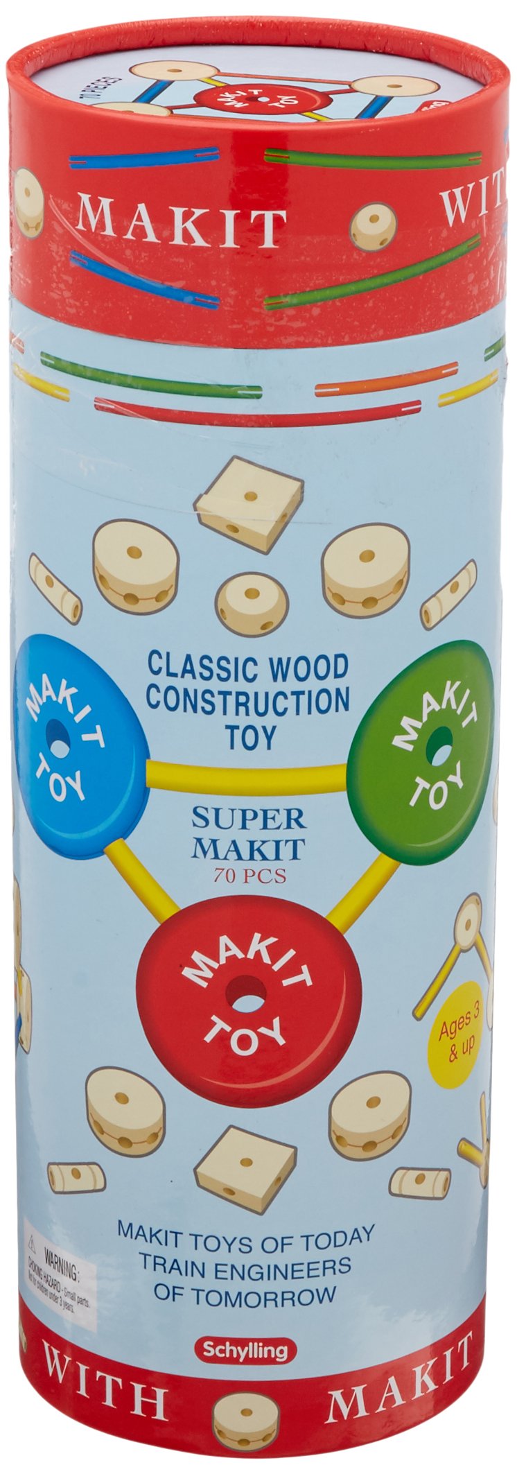 Schylling MKT Super Makit Classic Wood Construction Toy, 3+ years, 70-Pieces (1 EA)