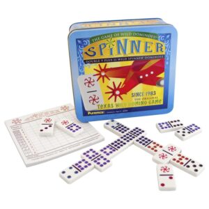 university games | spinner game of wild dominoes in on-the-go travel tin , for 2 to 8 players ages 6 and up