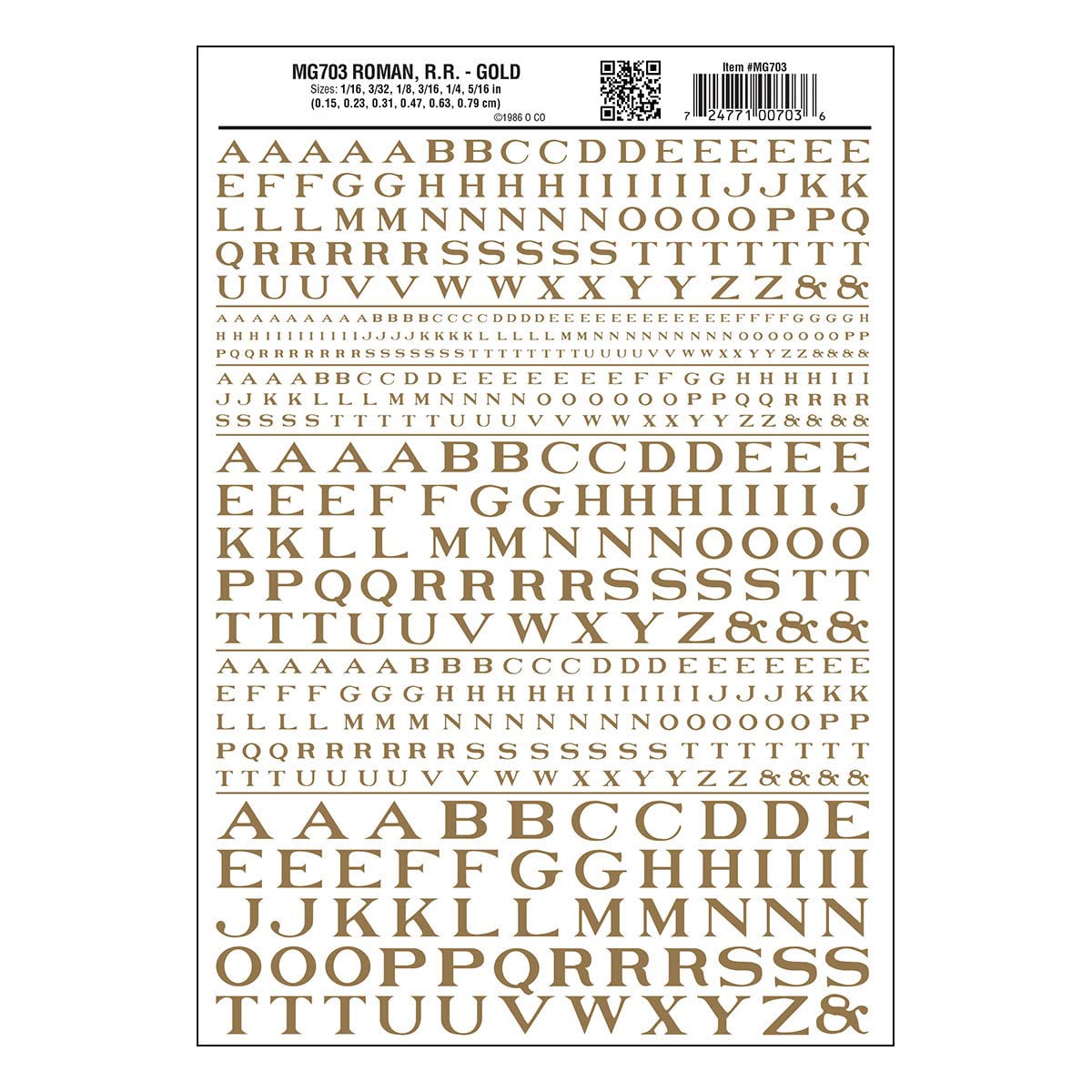 Woodland Scenics Roman Letters, Gold WOOMG703