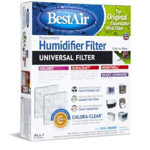 BestAir ALL-1-PDQ-5 Universal Extended Life Humidifier Replacement Paper Wick Filter, For Duracraft Humidifiers, 7.2" x 9.6" x 1.9", Single Pack (2 Filters)