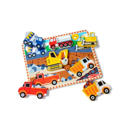 Melissa & Doug Construction Vehicles Wooden Chunky Puzzle (6 pcs) - FSC Certified