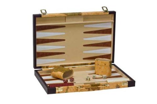 CHH Imports 15 Inch Backgammon Set In Brown Vinyl Map Design Case