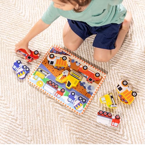 Melissa & Doug Construction Vehicles Wooden Chunky Puzzle (6 pcs) - FSC Certified