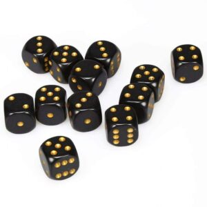 Chessex Manufacturing DND Dice Set-Chessex D&D Dice-16mm Opaque Black and Gold Plastic Polyhedral Dice Set-Dungeons and Dragons Dice Includes 12 Dice – D6,Various,CHX25628