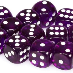 Chessex Dice Translucent Purple 6 Sided 16mm Dice Block (12-Dice), Purple/White (23607)