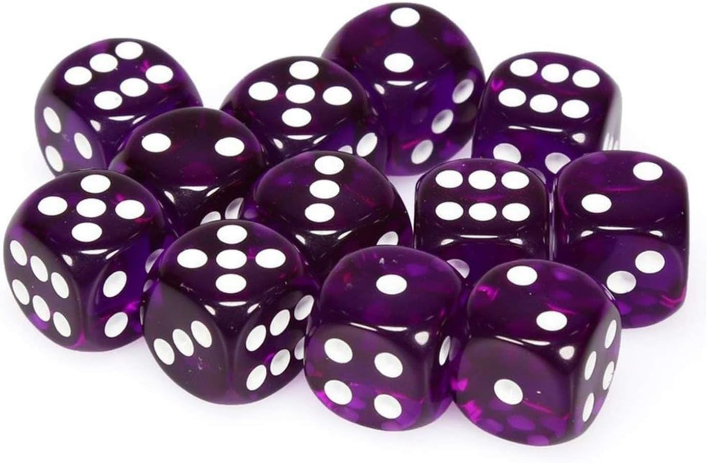 Chessex Dice Translucent Purple 6 Sided 16mm Dice Block (12-Dice), Purple/White (23607)