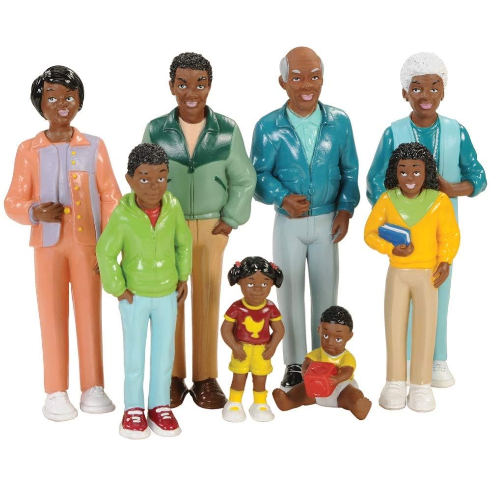 Creative Minds Marvel Education African American Family Toy Figure Set for Kids Ages 3+, Set of 8 Inclusive and Diverse Dollhouse Toy Figurines, Multicolor