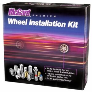 mcgard 65557 chrome splinedrive wheel installation kit (m12 x 1.5 thread size) - for 5 lug wheels, 16 lug nuts / 4 locks / 1 key / 1 install tool