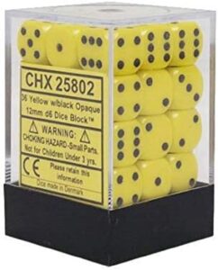 chessex chx25802 dice - opaque: 36d6 yellow/black, small (10mm - 14mm)