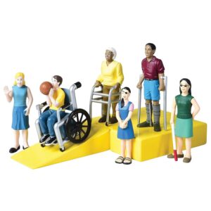 creative minds marvel education diverse abilities toy figure set for kids ages 3+, set of 6 inclusive toy figurines with wheelchairs, canes, and more, multicolor