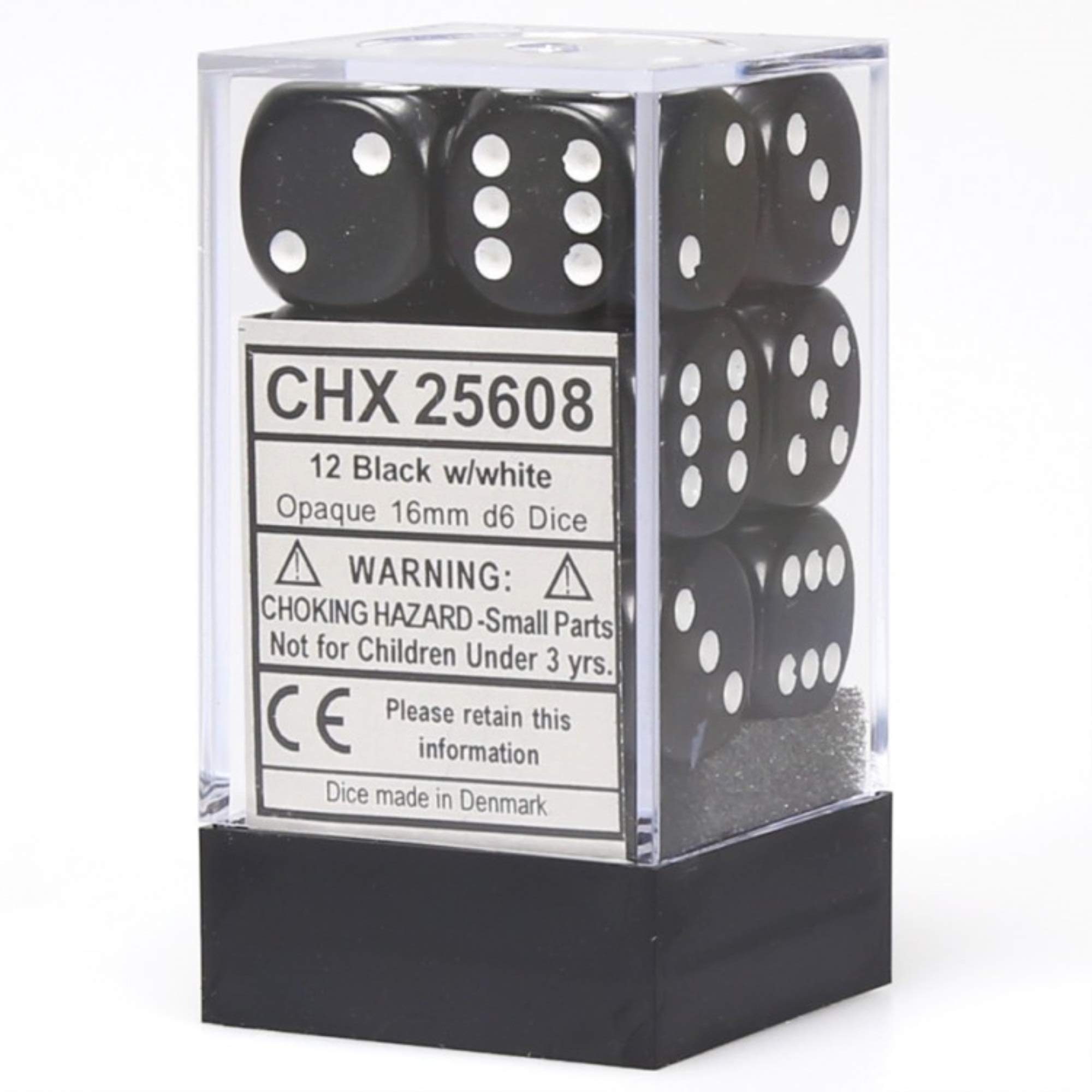 Chessex Dice Set 12 D6 16Mm Dice Black with White (12), One Size