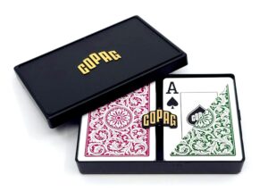 copag 1546 design 100% plastic playing cards, poker size (standard) green/burgundy (jumbo index, 1 set)