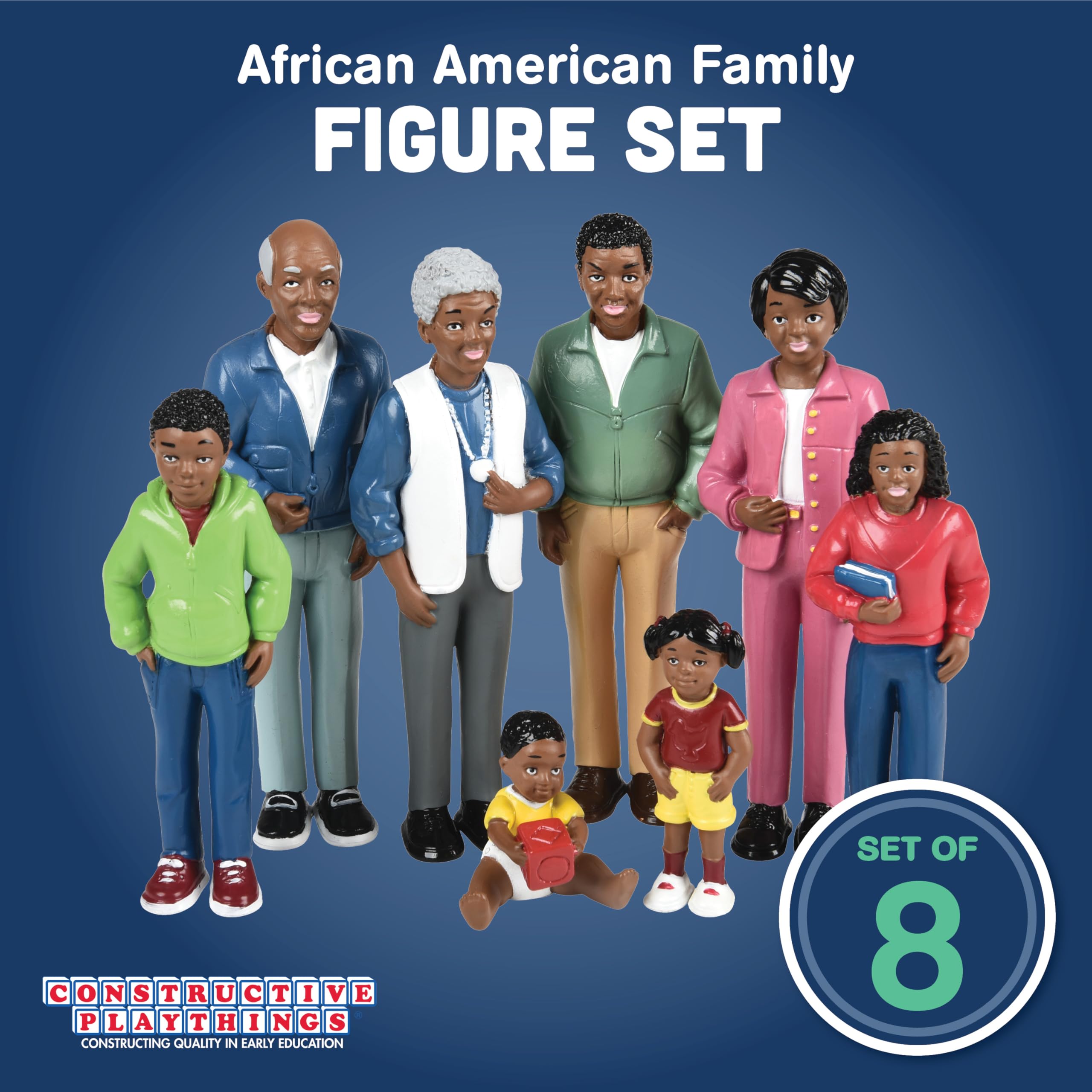 Creative Minds Marvel Education African American Family Toy Figure Set for Kids Ages 3+, Set of 8 Inclusive and Diverse Dollhouse Toy Figurines, Multicolor