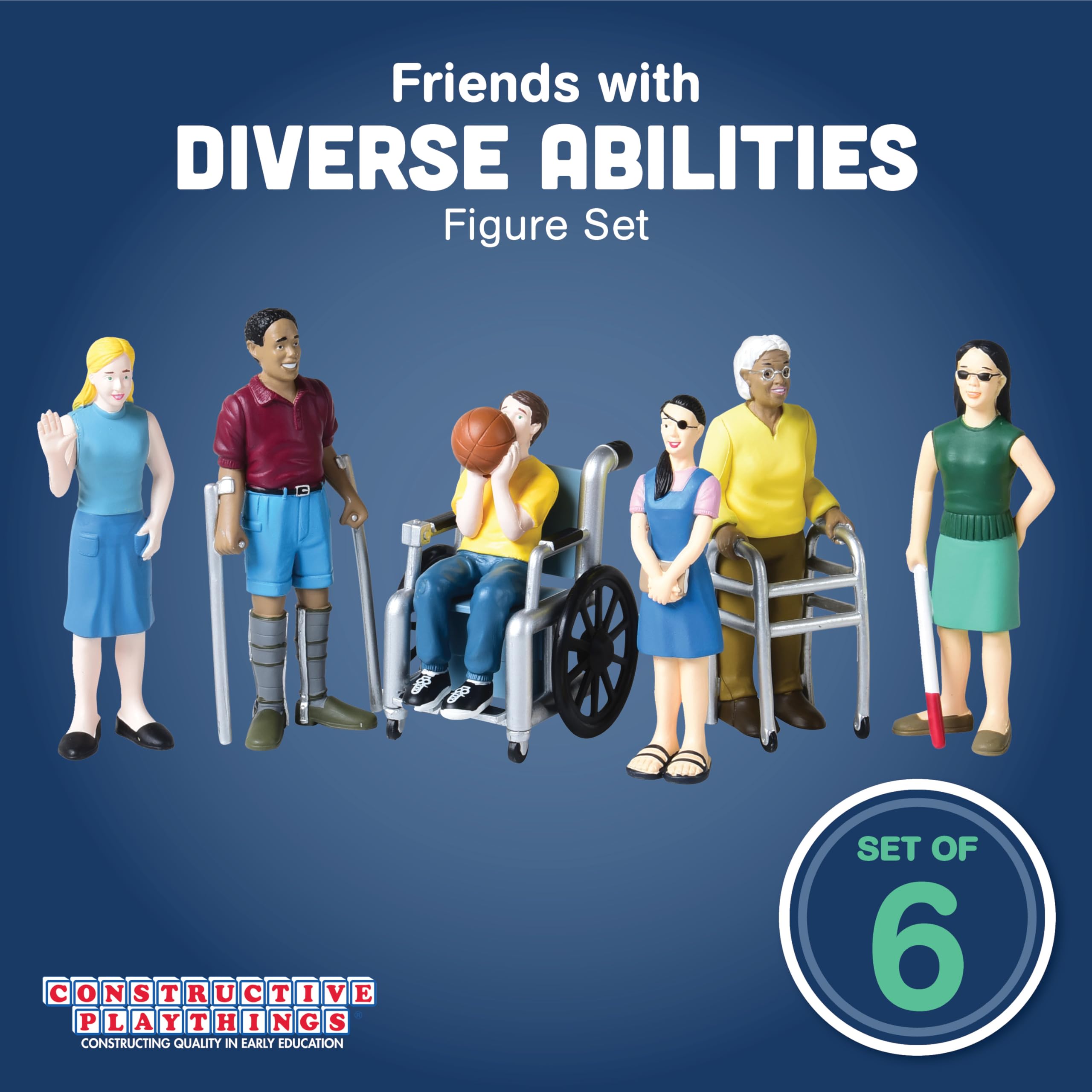 Creative Minds Marvel Education Diverse Abilities Toy Figure Set for Kids Ages 3+, Set of 6 Inclusive Toy Figurines with Wheelchairs, Canes, and More, Multicolor