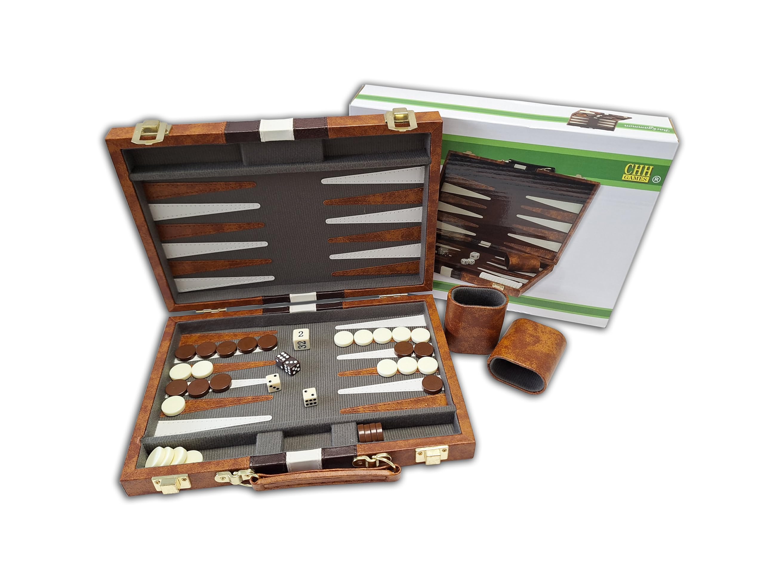 CHH 18" Brown and White Backgammon Set