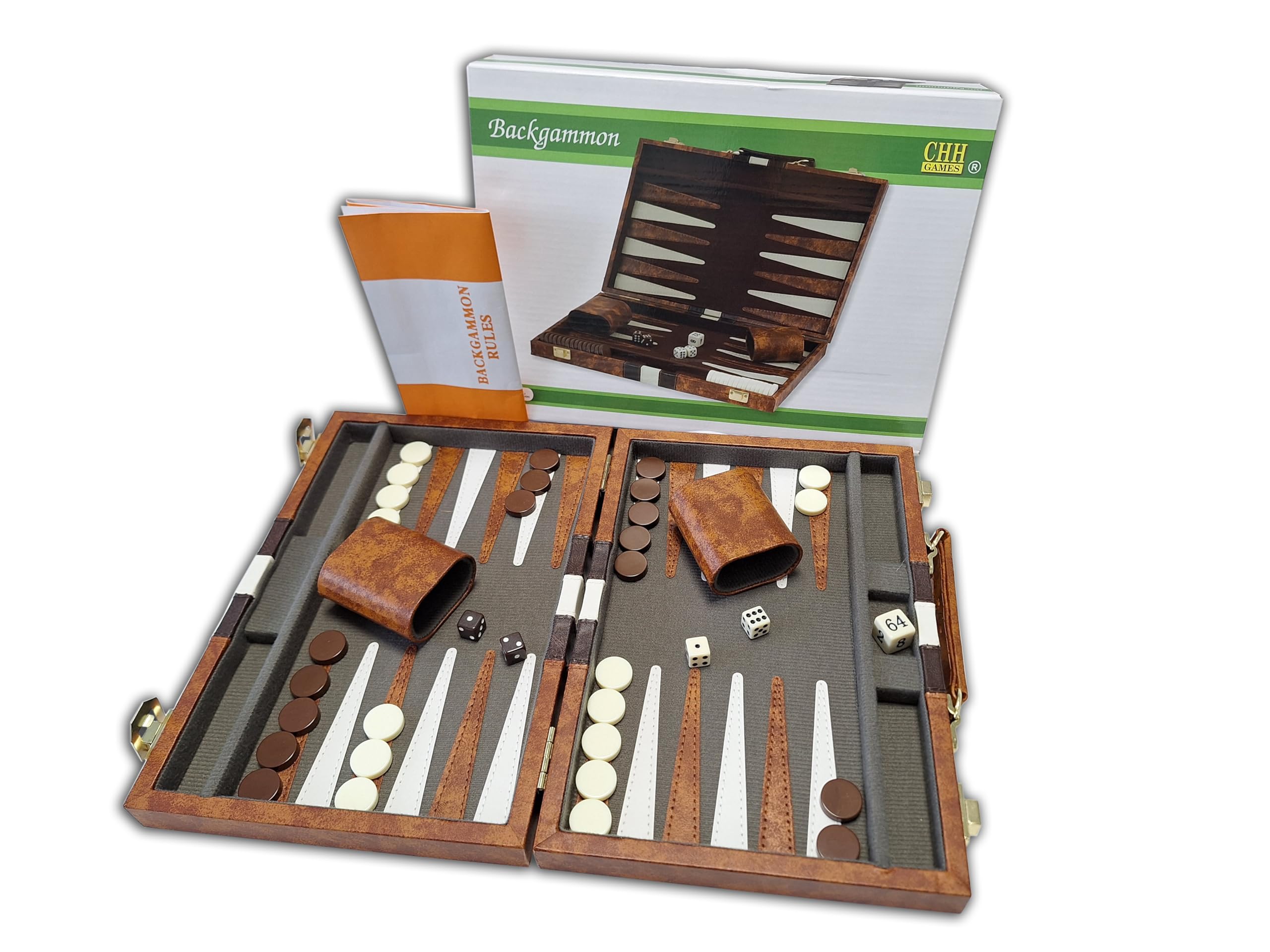 CHH 18" Brown and White Backgammon Set