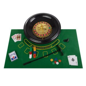 trademark poker roulette wheel set – 16-inch gambling wheel with reversible roulette and black jack table cotton, chips, 2 decks of cards, and more