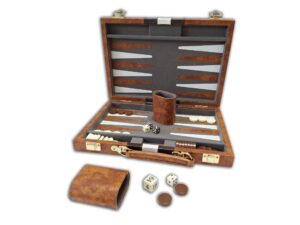 chh 18" brown and white backgammon set