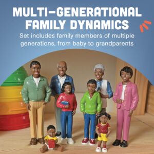 Creative Minds Marvel Education African American Family Toy Figure Set for Kids Ages 3+, Set of 8 Inclusive and Diverse Dollhouse Toy Figurines, Multicolor