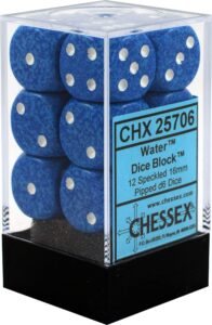 water speckled 6 sided 16mm dice block (12-dice)