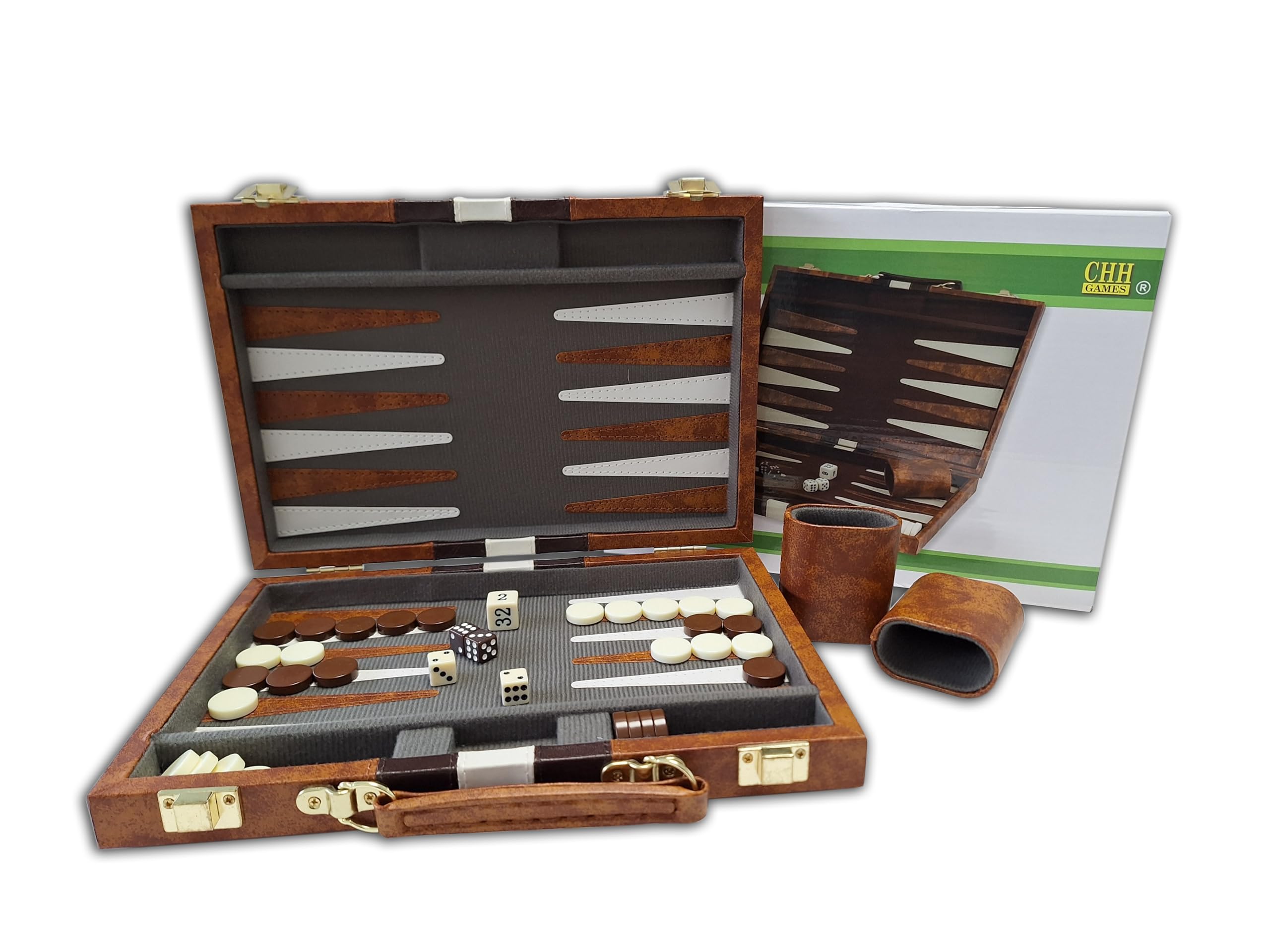 CHH 18" Brown and White Backgammon Set